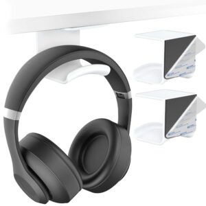 homemount headphone hook under desk - headphone holder under table, adhesive gaming headphone stand hanger desk mount for most headphone(white-2p)