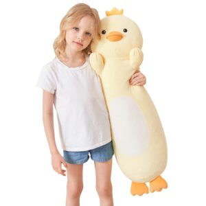 haijunya 36” long duck plush body pillow, kawaii cute yellow ducks stuffed animals, hugging squishy pillow soft plushies toy, gifts for girls and boys valentines, christmas, birthdays