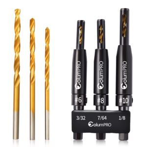 columpro 3 pcs hss self centering hinge drill vix bits set, titanium platingcountersink left handed drill bits set,door window cabinet woodworking pilot hole drill bit 3/32"(#6),7/64"(#8),1/8" (#10)