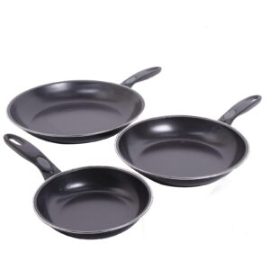 gibson home aventura 3 pc frying pan set - black - ez cook - euro bakelite handle - carbon steel - o/s - shrink wrap