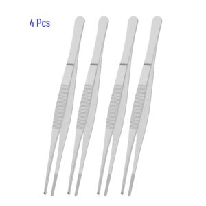 FOCMKEAS 4 PCS 6.3 Inch Stainless Steel Tweezers, with Straight Round Blunt Serrated Tip, 3/64 Inch Thickness Stainless Steel, Multipurpose Daily Garden Home Lab Craft Repairing Tool