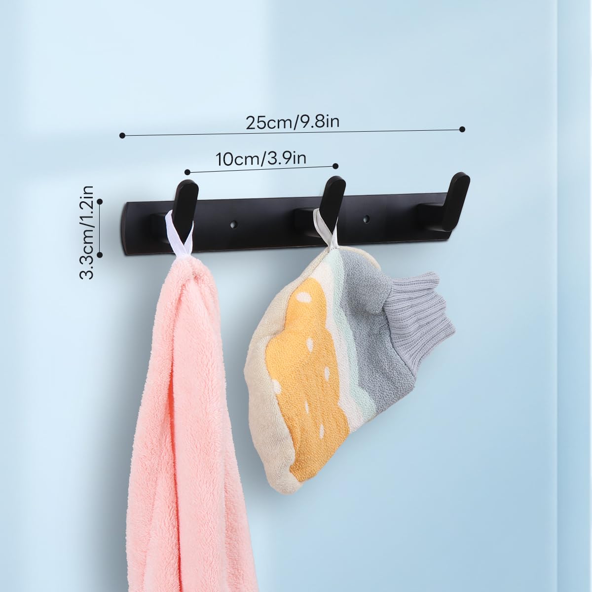 ALXBSONE Robe Towel Hooks Multi-Functional Hook Rack, Non-Perforated Clothing Wall Hangers, Aluminum Towel Hooks for Fitting Closets, Bathrooms, Hallways(Black-3 Hooks)