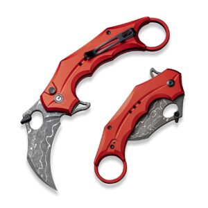 civivi incisor ii pocket folding knife for edc, karambit knife with 2.02" damascus blade aluminum handle c16016b-ds1