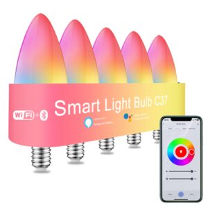 smart light bulbs e12 rgb+cct led wifi+bluetooth smart bulbs 300lm 40w equivalent multicolor and dimmable, halloween light bulbs work with alexa google smart things wifi(2.4ghz) no hub required 5pack