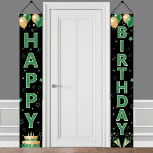 green birthday door banner decorations for women men, green black gold happy birthday porch sign party supplies, 16th 18th 21st 30th 40th 50th 60th birthday decoration for indoor outdoor