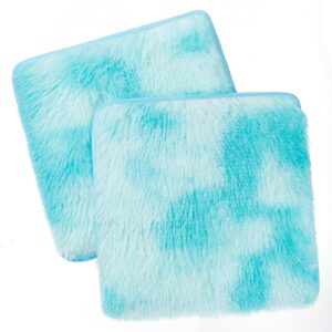 school locker rugs, tie-dye 12 inch square locker decorations for girls, fluffy faux fur area carpet with anti-slip layer for middle school locker decor aesthetic nail photography (lake blue, 2 pcs)