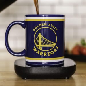 uncanny brands nba golden state warriors logo mug warmer with mug keeps your favorite beverage warm - auto shut on/off