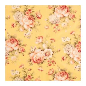 roses on yellow cotton calico fabric (1 yard) – printed sewing fabric by the yard – very lightweight precut fabric for sewing clothes, homeware, & other accessories – diy craft fabric