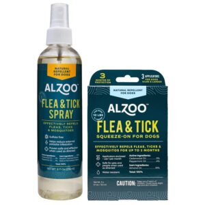 alzoo flea & tick repellent squeeze-on for dogs and 8 fl. oz. flea & tick repellent spray for dogs, 100% plant-based active ingredients