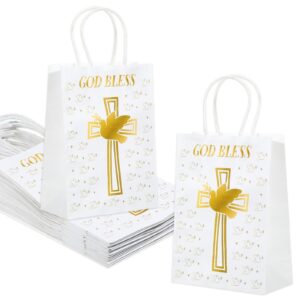 perkoop 36 pack first communion gift bags for boys and girls small religious party favor bags paper baptism candy bags for baby shower christenings weddings confirmations, 8.66 x 6.3 x 3.15 inch