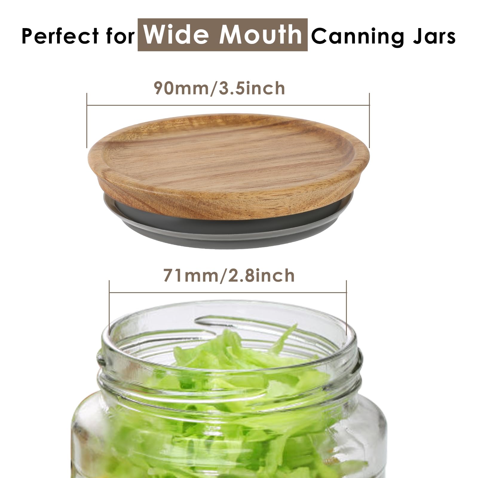 6 Pack Regular Mouth Lids for Mason Jars, Reusable Wooden Storage Lids with Silicone Seal for Regular Mouth Jars