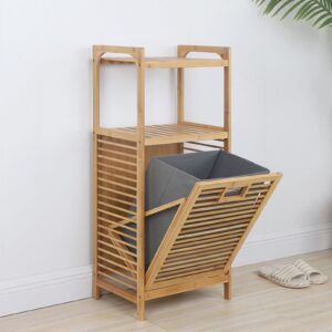 xuthusman laundry hamper bathroom tilt-out laundry hamper bamboo tower hamper dirty clothes basket with 2-tier storage shelves gray