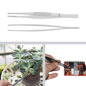 FOCMKEAS 4 PCS 6.3 Inch Stainless Steel Tweezers, with Straight Round Blunt Serrated Tip, 3/64 Inch Thickness Stainless Steel, Multipurpose Daily Garden Home Lab Craft Repairing Tool