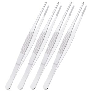 focmkeas 4 pcs 6.3 inch stainless steel tweezers, with straight round blunt serrated tip, 3/64 inch thickness stainless steel, multipurpose daily garden home lab craft repairing tool