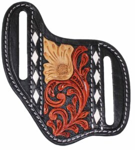 challenger horse western floral tooled leather 3" knife sheath holster belt slits 29fk16