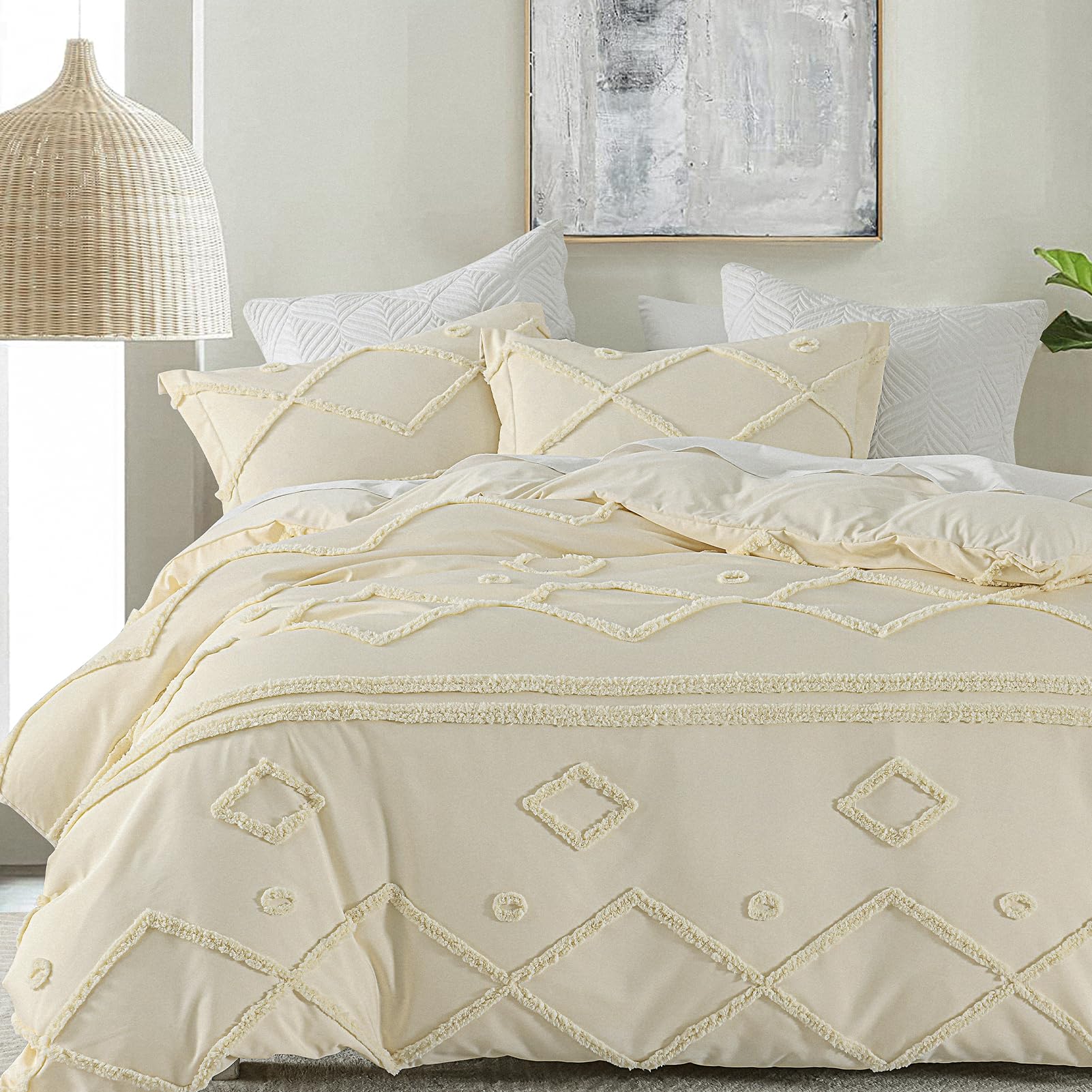 PERHOM Southwest Duvet Cover Queen - 3 Pieces Aztec Geometric Duvet Cover Set, 100% Cotton Breathable Farmhouse Queen Bedding Duvet Covers for All Season, Cocoa Brown, 90"x90", No Comforter