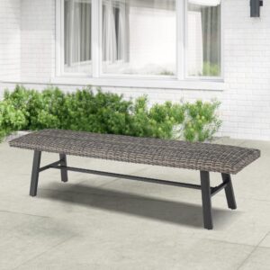 ulax furniture outdoor/indoor bench, outdoor dining bench, all weather wicker patio seating for garden, porch, backyard