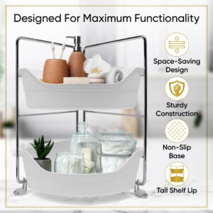 Davalos Quality Essentials Bathroom Organizers and Storage Countertop - 2 Tier Counter Corner Shelf, Skincare Organizer, Multi-Tier Bathroom and Kitchen Storage - White