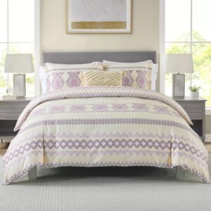 cozyqq boho duvet cover king - 100% cotton 400tc soft king summer duvet cover set with zipper closure 8 ties, 3-piece geometric bohemian aztec king duvet cover (104x90, no comforter)