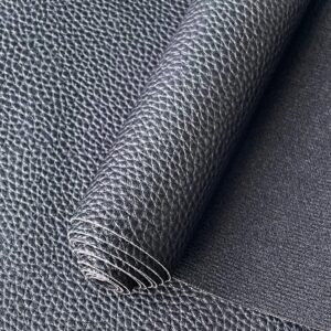 xht lychee texture vinyl solid color faux leather fabric for hair bows jewelry making, black