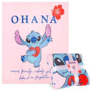 disney stitch fleece throw blanket, 59.1” x 51.2” cozy bedroom decor (pink stitch)