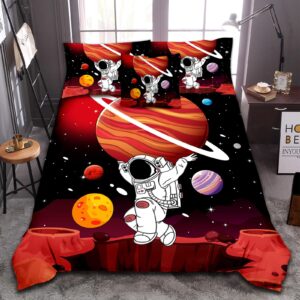 tasselily full size comforter sets for boys, astronaut outer space bedding set full bed in a bag, 6 pcs comforter set with sheets