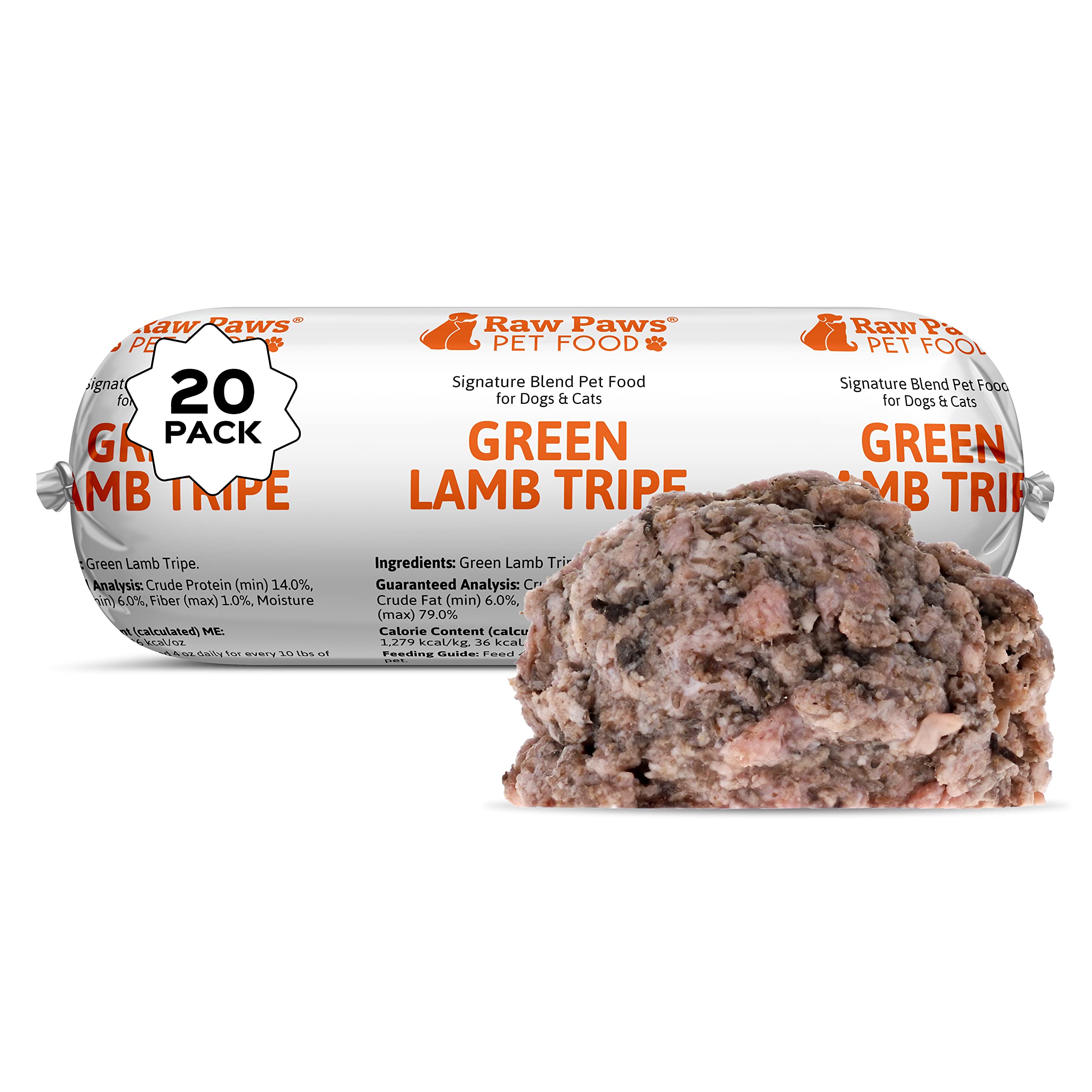 Raw Paws Signature Pet Food for Dogs & Cats - Green Lamb Tripe, 1-lb Rolls (20 Pack) - Fresh Pet Food Made in USA - Natural Dog Food Rolls - Raw Frozen Dog Food – Green Lamb Tripe for Dogs & Cats