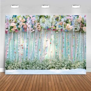 mestiker 7x5ft wedding backdrop proposal flowers ribbon wedding flowers ceremony banner bridal shower cradle ceremony photography background cake table decoration photo studio booth props vinyl