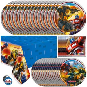 transformers birthday party supplies | serves 16 guests | transformers party supplies | transformer dinner & cake plates, napkins, tablecover, button | officially licensed