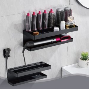 wall mounted airwrap holder for dyson - ss304 hair dryer organizer，2 layers with extra storage space for home bathroom shelf organizer