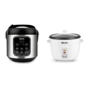 aroma housewares arc-994sb rice & grain cooker slow cook, steam, oatmeal, risotto, 8-cup cooked/4-cup uncooked/2qt, stainless steel & aroma 6-cup 1.5 qt. one touch rice cooker, white, 1.5 qt.