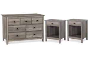 vikiullf dresser and nightstand set - 3 pieces bedroom set with 7 drawer dresser and 1 drawer nightstands, wood double dresser, grey wood grain