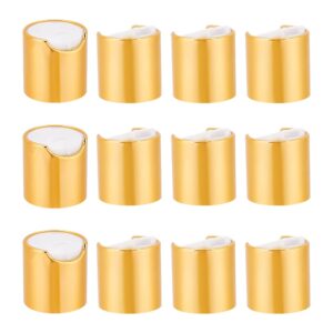 benecreat 12pcs aluminized replacement plastic press caps, golden press disc caps dispensing lotion bottle closure for squeeze bottles shampoo bottle dispensing cap, diameter 24mm thread type 410