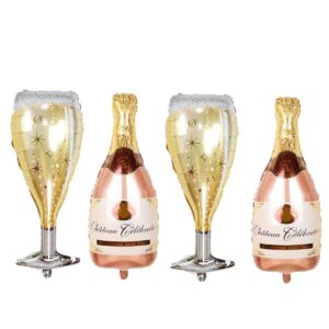 4 pcs golden & pink champagne goblet wine glasses and bottles mylar foil helium balloons, 39 in home party/graduation/family celebration/birthday/camping/indoor/outdoor pop decoration (joozze)