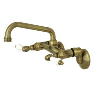 kingston brass two-handle wall mount kitchen faucet antique brass antique