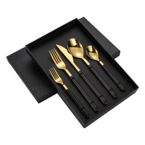 40-piece silverware set with steak knives for 8, food-grade stainless steel utensils set modern spoons forks knives,tableware cutlery set for home restaurant hotel, mirror finish black handle