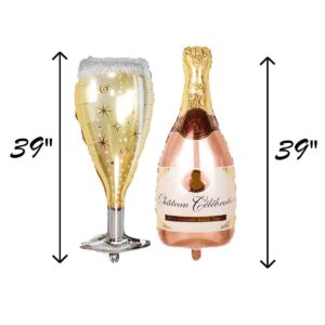 4 PCs Golden & Pink Champagne Goblet Wine Glasses and Bottles Mylar Foil Helium Balloons, 39 in Home Party/Graduation/Family Celebration/Birthday/Camping/indoor/outdoor pop Decoration (JOOZZE)