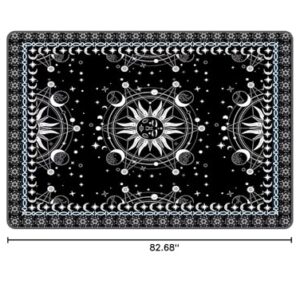 5' X 7' Sun and Moon Rug Boho Celestial Area Rugs for Bedroom Dorm Living Room Bohemian Occult Crescent Solar Stars Galaxy Floor Mat Pad Doormat Carpet,150 X 210cm,Black