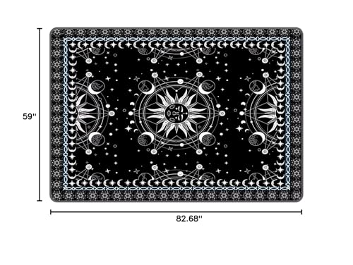 5' X 7' Sun and Moon Rug Boho Celestial Area Rugs for Bedroom Dorm Living Room Bohemian Occult Crescent Solar Stars Galaxy Floor Mat Pad Doormat Carpet,150 X 210cm,Black