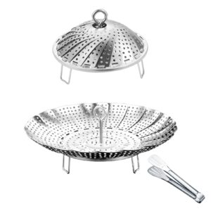 yubng vegetable steamer basket, 304 stainless steel steamer for cooking, expendable food steamer to fit various size pot (5.7" to 9" + 7.3" kitchen tong)