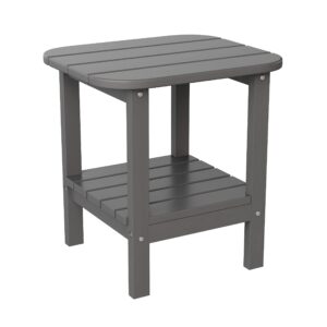 flash furniture newport 2-tier adirondack side table - recycled hdpe all-weather materials - indoor/outdoor - gray