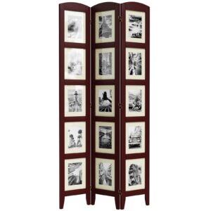 szqinji 3 panel photo room divider screen, solid wood divider for room separation for 8x10 picture frame without mat for 5x7 photo with mat, walnut