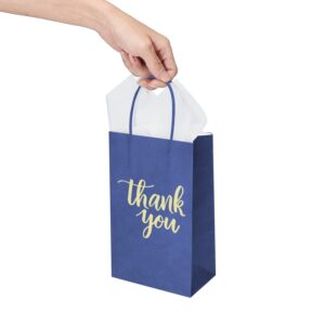 DjinnGlory 100 Pack Small Navy Blue Thank You Paper Gift Goodie Bags with Handles 9x5.5x3.15 Inch for Shopping Birthday Wedding Bridal Baby Shower Graduation 2024 Party Favors