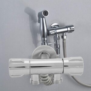 Bidet Attachment for Toilet, Handheld Sprayer Kit, Copper Double Switch Outlet Angle Valve Toilet Bidet Shower Faucet Bathroom Accessories G1/2