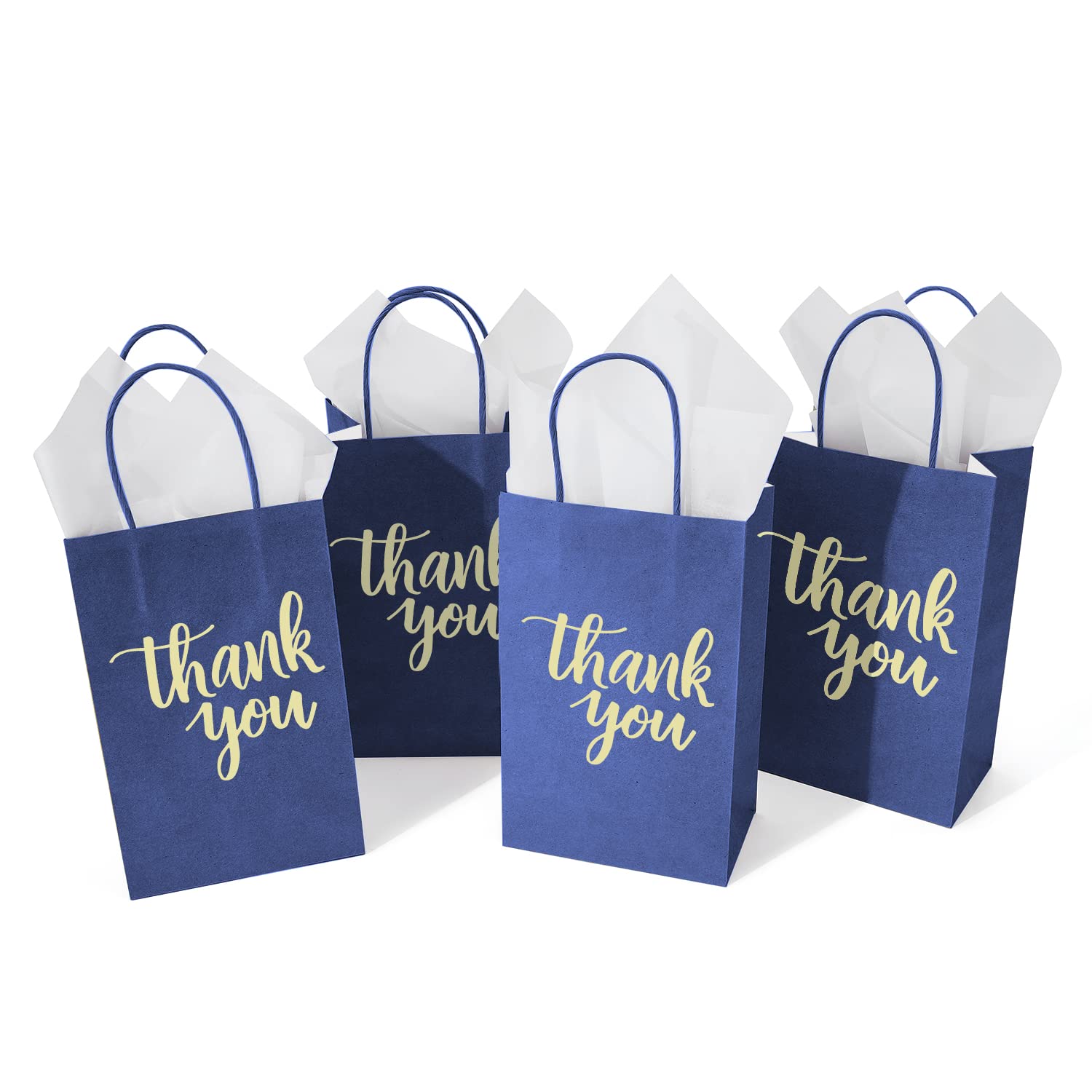 DjinnGlory 100 Pack Small Navy Blue Thank You Paper Gift Goodie Bags with Handles 9x5.5x3.15 Inch for Shopping Birthday Wedding Bridal Baby Shower Graduation 2024 Party Favors