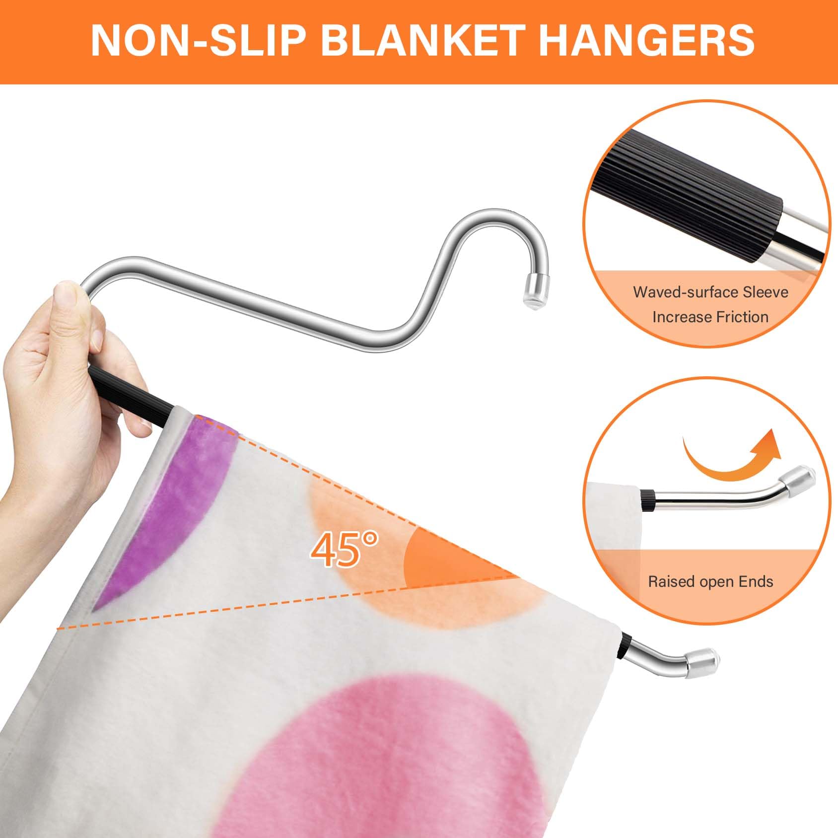 6 Pack Blanket Hanger,Non Slip Hangers Space Saving Stainless Steel Heavy Duty Hangers,Upgraded Closet Organizers and Storage Pants Hangers for Table Cloths,Comforters,Bath Towels,Rugs Sleeping Bags