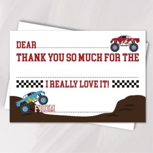 vnwek monster truck fill in thank you cards fill in with envelopes,truck birthday party double-sided printed thank you card cards for boys kids,thank you cards for boys birthday party(20 sets)