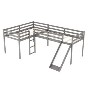 Merax L-Shaped Twin Size Loft Bed with Ladder and Slide