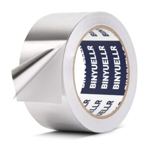 binyuellr aluminum foil tape - 2 inch x 65 feet, hvac tape silver metal tape for ductwork, heavy duty duct tape for heat insulation, reflective tape, dryer vents