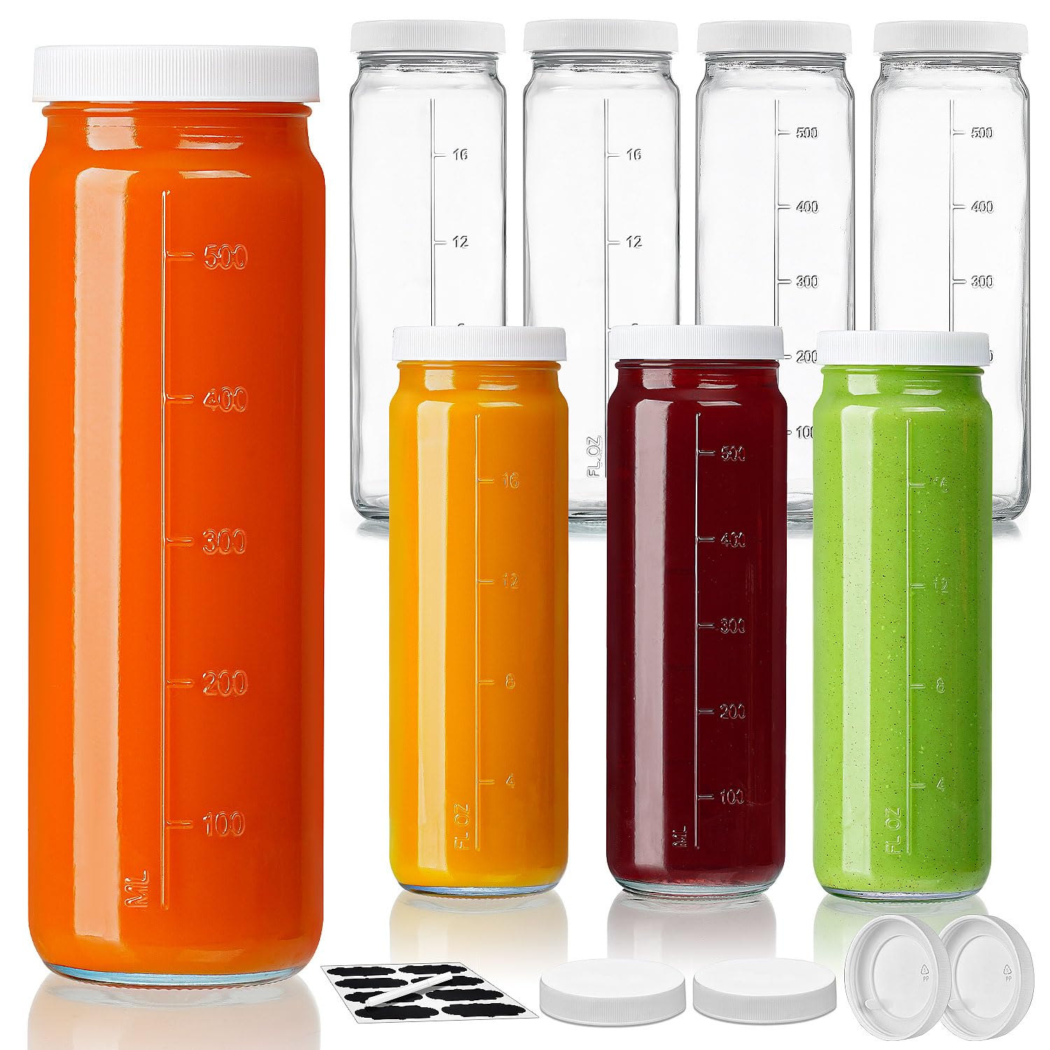 Ritayedet 8 Pack 20 Oz Travel Glass Drinking Bottles Jars - 100% Airtight Heavy Duty Sturdy SCREW Lids w Silicone - Reusable Glass Water Bottles for Juicing, Kombucha, Vanilla Extract